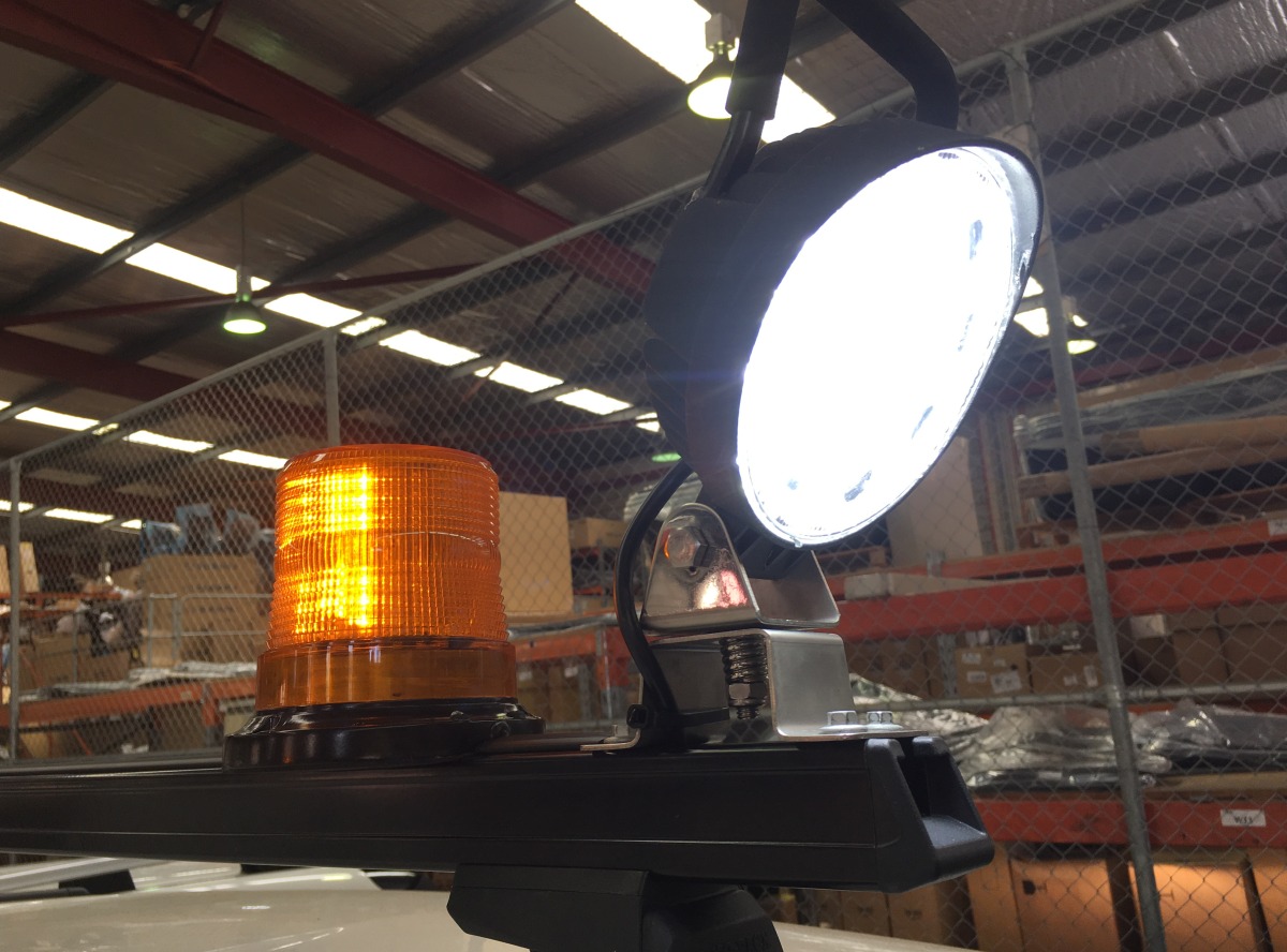 HiLux 2017 Revolution LED work lights with handle on Canopy Roof Racks ...