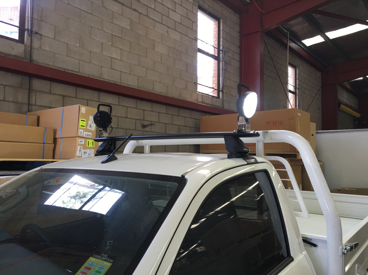HiLux 2017 Revolution LED work lights with handle on Roof Rack ...